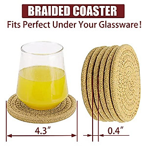 Casaphoria Cotton Woven Coasters for Drinks Absorbent,Round Heat-Resistant Cotton Coasters for Coffee Table,Handmade Braided Fabric Insulated Coasters,Home Decor Gifts(Brown,6Pcs,4.3inch)