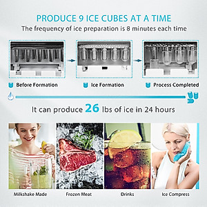 VIVOHOME Electric Portable Compact Countertop Automatic Ice Cube Maker Machine with Self Cleaning Function Visible Window and Hand Scoop Black 26.5lbs/Day