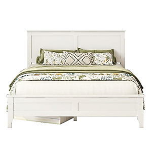 White Full Bed Frame with Headboard and Footboard , Full Size Platform Bed with Wood Slats Support , Wood Kids Full Size Bed Frame for Boys, Girls ,No Box Spring Needed (Full ,White)