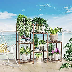 Blvornl Plant Stand Indoor Outdoor, 3 Tiers 7 Pots Ladder Corner Wood Plant Rack Holder Tiered Plant Shelf, Flower Pots Assembled Plant Stand for Patio Lawn Window Balcony Living Room Hallway Garden
