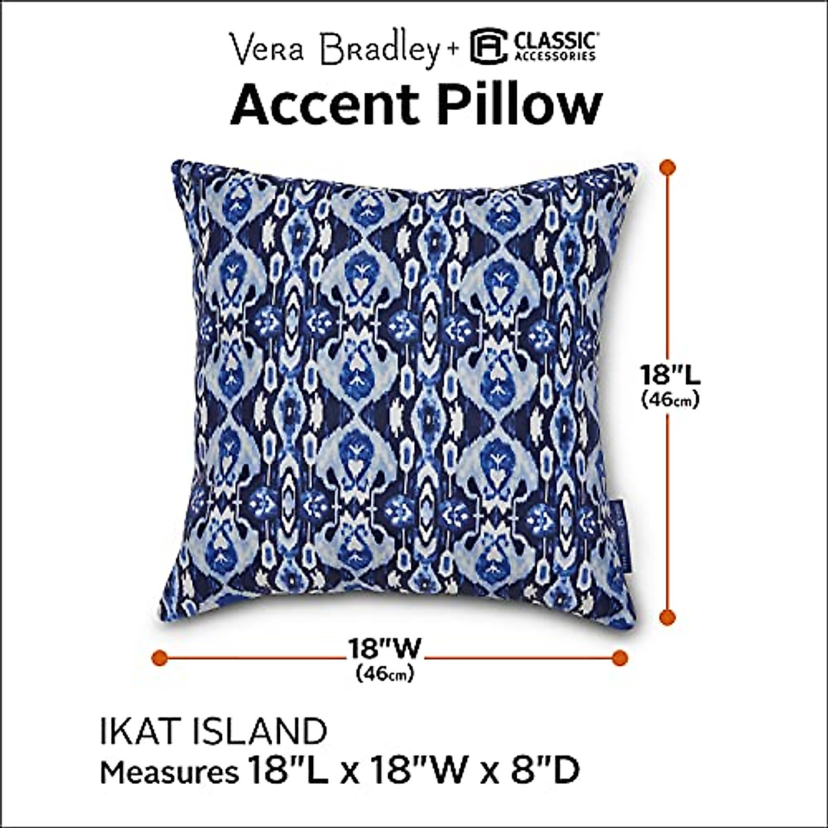 Vera Bradley by Classic Accessories Water-Resistant Outdoor Throw Pillows, 18 x 18 x 8 Inch, 2 Pack, Ikat Island