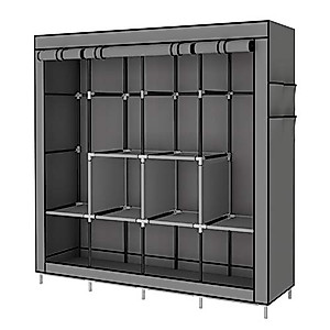 ACCSTORE Portable Wardrobe Clothing Wardrobe Shelves Clothes Storage Organiser with 4 Hanging Rail,Grey