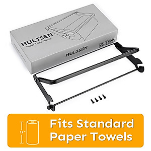 HULISEN Paper Towel Holder Under Cabinet, One Hand Tear Paper Towel Rack with Drilling, Under Counter Paper Towel Roll Holder for Kitchen, 12.6 Inch-Black