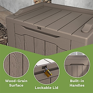 Patiowell 30 Gallon Resin Deck Box, Outdoor Storage Box for Patio Furniture, Deliveries, Pool Supplies,Waterproof and Lockable, Brown