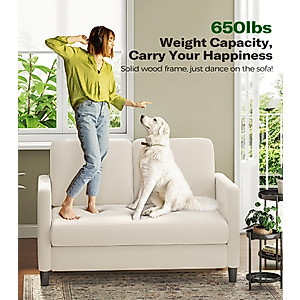 Welzona Loveseat Sofa, 51" Small Sofa Couch for Bedroom, Comfy Teddy Love Seat, Tool-Free Setup Sofas for Living Room, All-Wood Small Couches for Small Spaces, Small Couch No Pillow Include, Beige