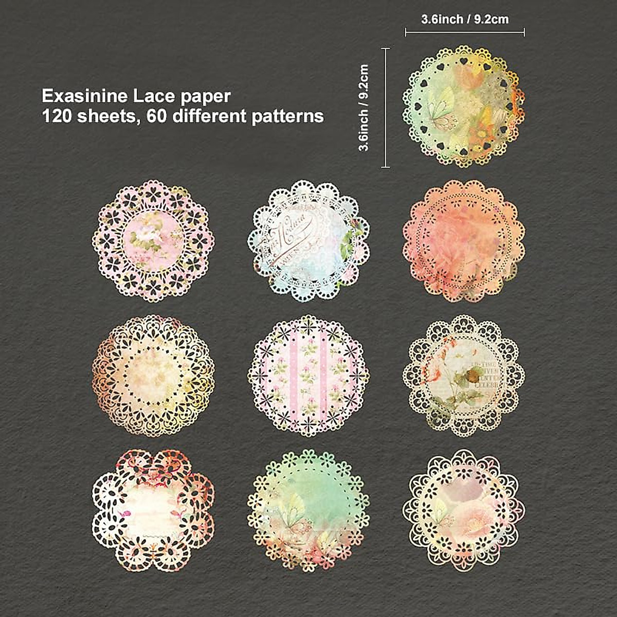 120 Pcs Lace Paper Decoupage Paper Round Lace Paper Lace Table Doilies for Aesthetic Journals Junk Journal Planners Vintage Journaling Supplies Crafts（A）