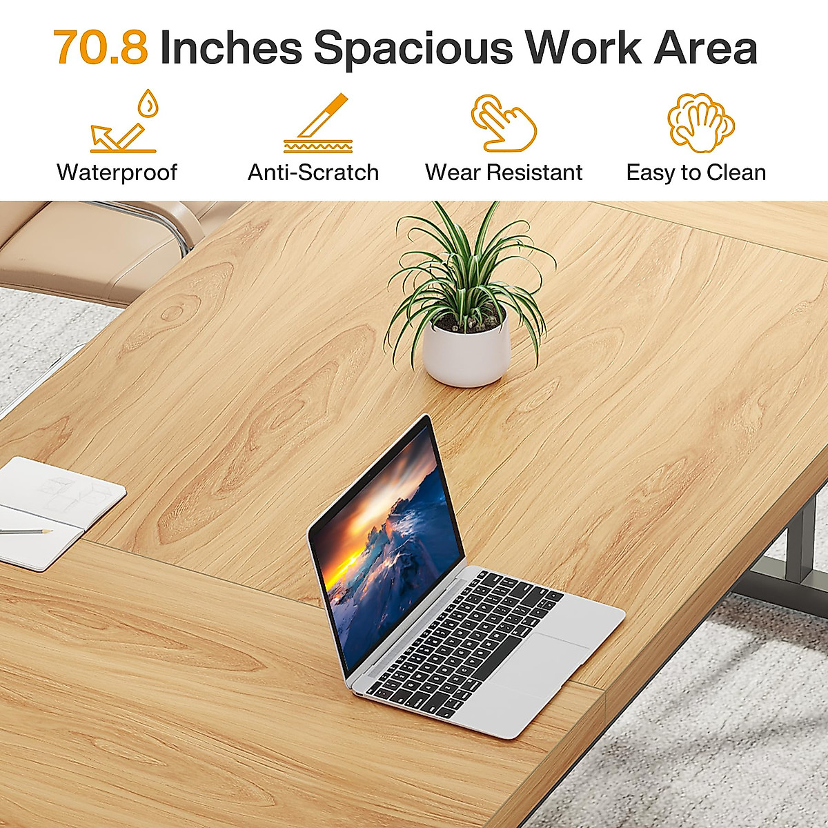 Tribesigns 6FT Conference Table, 70.86 L x 31.49 W x 29.52 H Inches Rectangle Meeting Room Table, Rustic Wood Seminar Table Executive Desk for Office, Conference Room (Light Walnut)