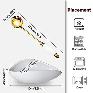 Coffee Spoon Rest with spoon,Mini Coffee Spoon Holder,Small Ceramic Spoon Rest for Coffee Stirrers,Teaspoon,Bar Spoon,Coffee Bar Accessories,(ceramic Coffee Spoon Rest & White Handle Gold Round Spoon)