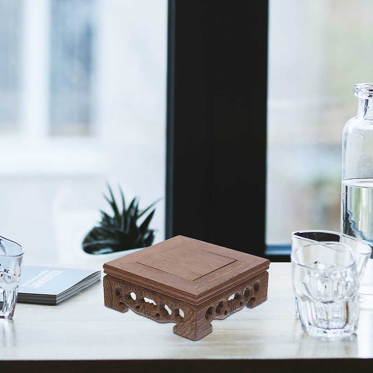 Zerodeko Wood Plant Riser Stand Flower Pedestal Holder Farmhouse Display Riser Bonsai Square Pedestal Rack