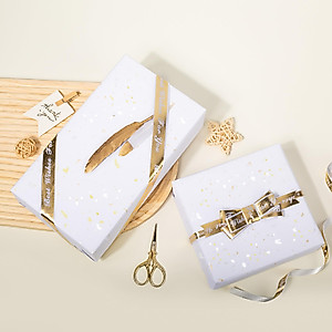 Flyhill Mini Roll Wrapping Paper-17inch*16.5ft（23.4sq.ft.ttl-White Gold Snowflake Foil Design with Smooth for Christmas,Birthday,Holiday,Wedding,Baby Shower