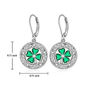 Celtic Knot Shamrock Earrings for Women Irish Leverback Drop Four Leaf Clover St Patricks Day Earrings Sterling Silver Green Dangle Valentines Day Gifts