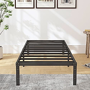 HOBINCHE 16 Inch Twin Size Bed Frame, No Box Spring Needed, Heavy Duty Black Metal Platform Mattress Foundation with Steel Slats, Non-Slip Noise Free Easy Assembly, Cleance Storage