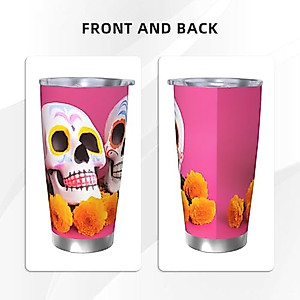 EKPRAVDKTF Floral And Skull 20oz Insulated Stainless Steel Tumbler With Lids And Straws, Double Wall Vacuum Travel Coffee Mug, Thermal Cup For Cold & Hot Drinks, Reusable Metal Straw & Brush