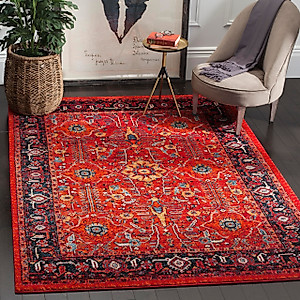 SAFAVIEH Vintage Hamadan Collection Area Rug - 5'3" x 7'6", Orange & Navy, Oriental Traditional Persian Design, Non-Shedding & Easy Care, Ideal for High Traffic Areas in Living Room, Bedroom (VTH220C)