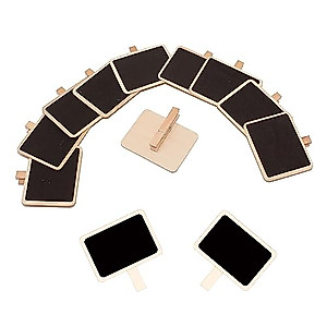 KADBLE Mini Wood Chalkboard Blackboard Clips Message Board Tag Photo Price Signs for Memo,Note Taking,Food Label,Wedding Table Number Place Card, Set of 30 (Rectangle Shape)