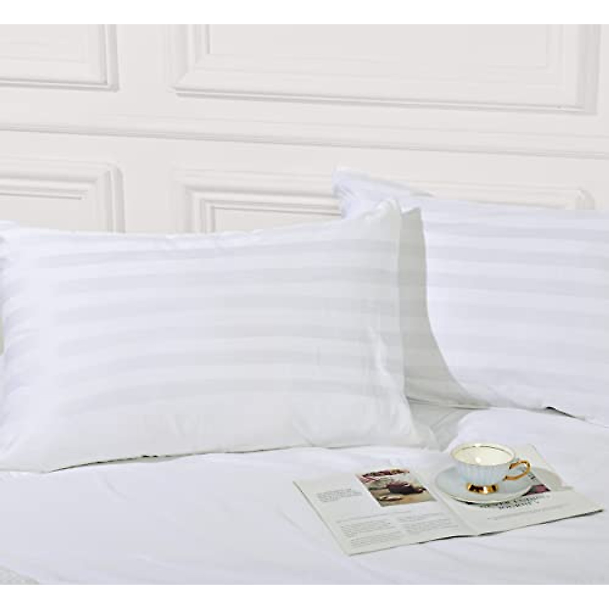 Pillow Cases Standard Size, 100% Egyptian Cotton Pillow Protectors with Zipper, 400 Thread Count Sateen Weave White Pillowcases Standard Size Set of 2, Premium Quality Pillow Covers for Home/Hotel