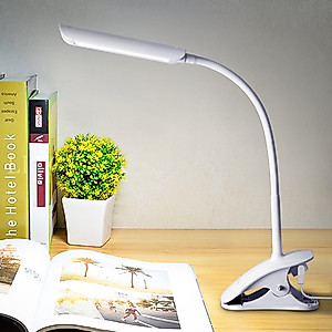 KEDSUM 7W Dimmable LED Clip on Lamp, Flexible Gooseneck Clip on Reading Light with 3-Level Dimmer, Touch-Sensitive Control Panel, Clamp Lamp for Desk