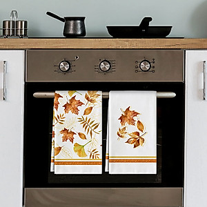 AnyDesign Fall Kitchen Dish Towel 18 x 28 Inch Autumn Leaves Tea Towel Rustic Maple Leaves Dishcloth Farmhouse Hand Drying Cloth Towel for Holiday Kitchen Cooking Baking, 2 Pack