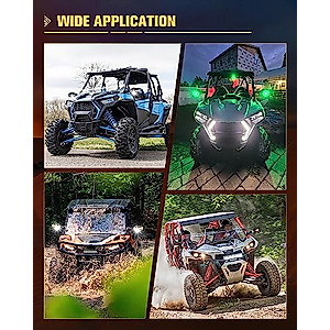 CO LIGHT UTV Side Rear View Mirrors LED Light Aluminium White Green Lights with Amber Turn Signal, Tube Clamp, Fits 1.5-2 Inch Roll Cage Bar, Compatible with Side by Side RZR Pioneer Rhino Wolverine