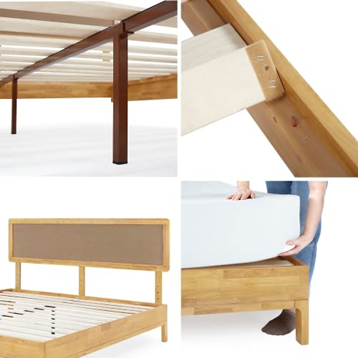 Bme Nipe 14 Inch Deluxe Bed Frame with Adjustable Headboard - Rustic & Bohemian Unique Style with Acacia Wood - No Box Spring Needed - 12 Strong Wood Slat Support - Easy Assembly - King, Natural