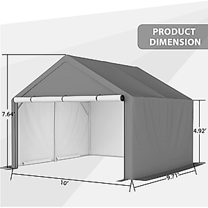 10x10 ft Portable Outdoor Storage Shelter Shed, Heavy Duty Storage Garage Shed with Roll-up Doors Shelter for Garden Tool, Lawn Mower, Motorcycleand, Bike - Gray