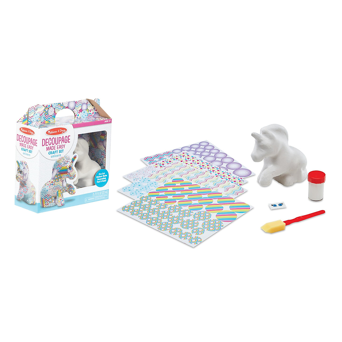 Melissa & Doug Decoupage Made Easy Unicorn Paper Mache Craft Kit with Stickers