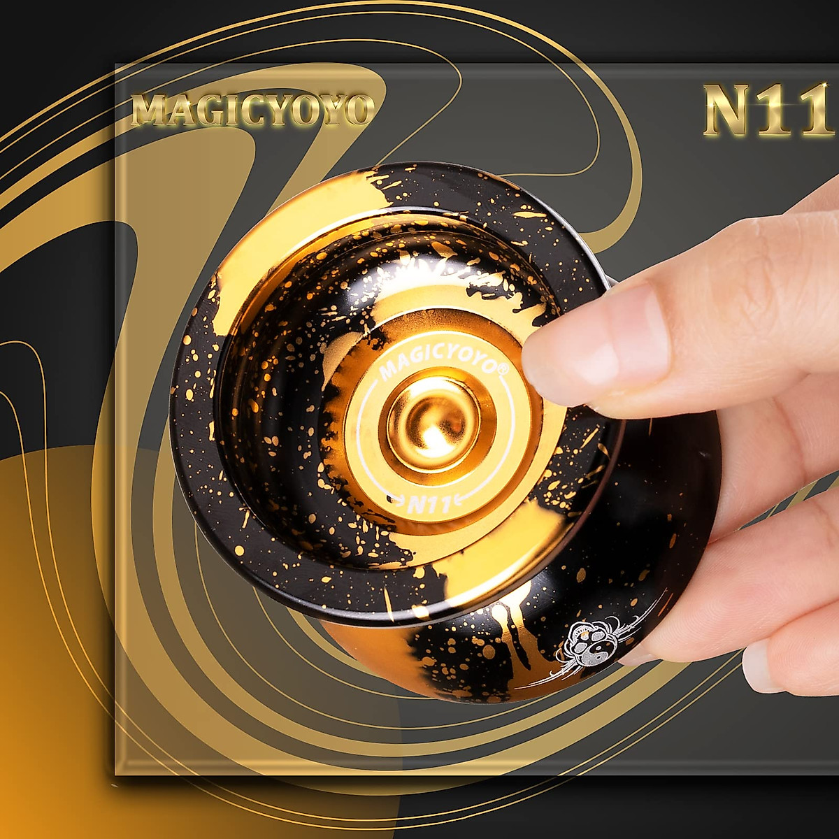 MAGICYOYO Pack of 2 Responsive Yoyos - N11 Black Golden Yoyo and K2 Snow White Fingerspin Yoyo for Kids Beginners, Dual Purpose Yoyos with Unresponsive Yoyo Bearings Kit, 2 Yoyo Bags, 12 Yoyo Strings