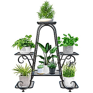 ZHAZHADI Plant Stand Metal Indoor Outdoor Multiple 6 Tier Tall Corner Flower Pot Holder Stands Shelf Rack Wrought Iron Tiered Planter Shelves for Patio, Living Room, Garden, Balcony, Black
