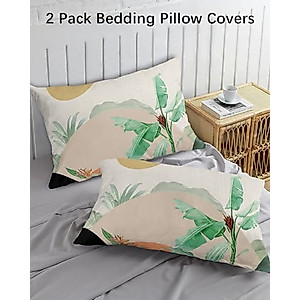 Hokiten Standard Size Pillow Cases Set of 2 - Boho Geometric Microfiber Soft Pillowcases with Envelop Closure, Summer Botanical Middle Century Abstract Rustic Lumbar Pillow Cover for Sofa, 20x26 in