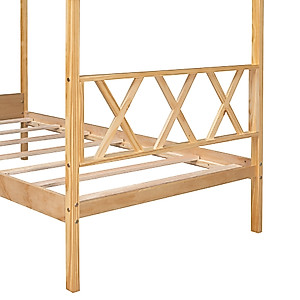 Harper & Bright Designs Twin Size House Bed for Kids, Twin Bed Frame with Headboard and Storage Space, Wooden Twin Bed for Girls, Boys,No Box Spring Needed,Natural