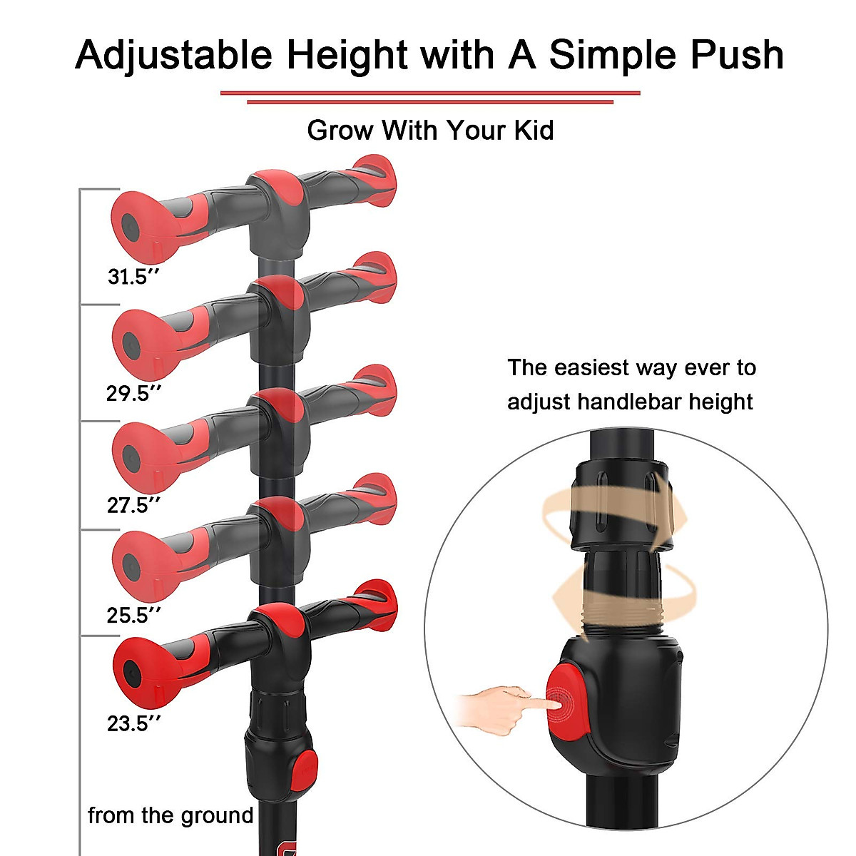 Allek 2-in-1 Kids Kick Scooter D01, Anti Skid 3 Wheel Light Up Push Scooter with Height Adjustable and Removable Seat for Boys Girls 3-12yrs (Dual Color Red-Black)