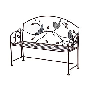 BOOMLATU Shabby Chic Foldable Bird Metal Garden Bench with Backrest,Vintage Outdoor Bench Plant Stand Garden Décor for Outdoor Yard Garden