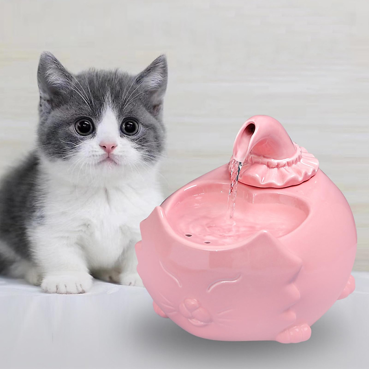 Topjia Pet Ultra Quiet Intelligent Drinking Machine,Ceramic Cat Drinking Water Fountain, USB Electric Water Dispenser,Tabletop Fountains Decoration for Home Office, Green A