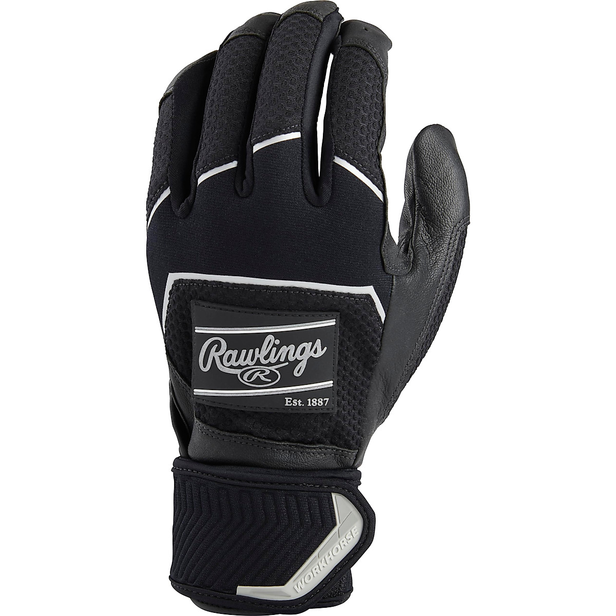 Rawlings | WORKHORSE Baseball Batting Gloves | Compression Strap | Adult Large | Black