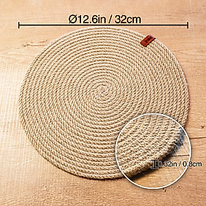 Round Placemats Set of 4, Handmade by Braided Natural Jute for Kitchen and Dining Table, Dia. 12.6 Inch, Doublesided, Heat Resistant, Light Brown
