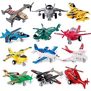 Liberty Imports Pull Back Airplanes Toys Vehicle Playset, Variety Pack of Helicopters, Stealth Bombers, Fighter Jets, Aircraft, Planes for Kids Toddlers Party Favors (12 Pack)