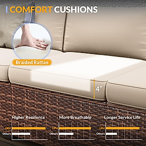 Patio Furniture Set, 7 Pieces Outdoor Modular Conversation Set Wicker Sectional Sofa for All Weather Rattan Patio Couch for Porch Garden Backyard Balcony Poolside (Khaki)