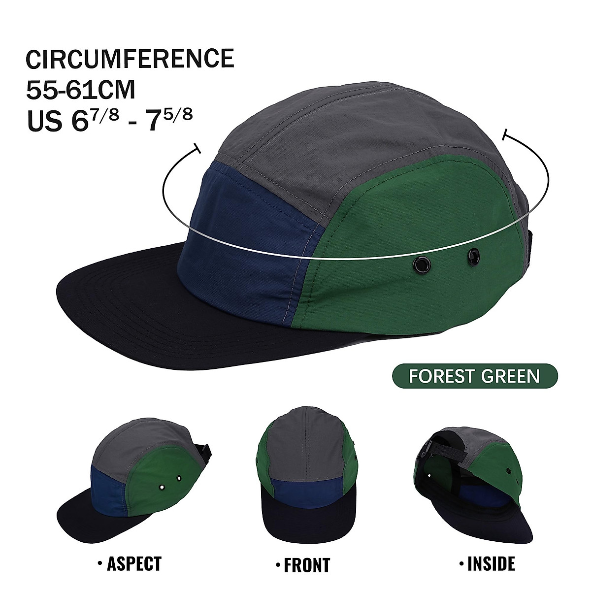 CLAPE 5 Panel Hat for Men, Curved Brim UPF50+ Sun Hats Quick Dry Outdoor Sports Running Hat Baseball Cap