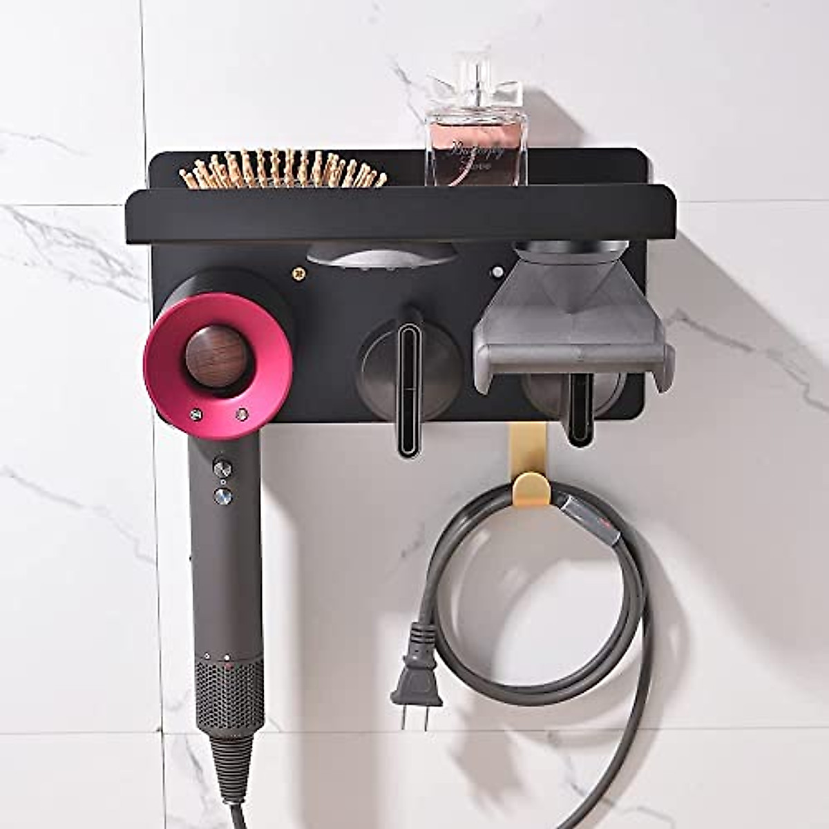 Wall Mounted Holder Compatible with Dyson Hair Dryer, Organizer Stand for Hair Dryer Wire Attachments Diffuser Nozzles, for Home Bedroom Bathroom