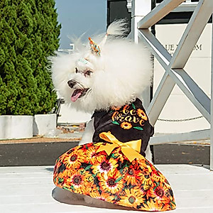 CuteBone Sunflower Dog Dress Velvet for Small Dogs Girl Puppy Dresses Yellow Dog Clothes CVA06XS-D
