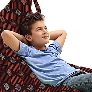 Lunarable Tribal Lounger Chair Bag, Vintage Zigzag Lines Triangles Pattern Tribal Retro Motifs, High Capacity Storage with Handle Container, Lounger Size, Burnt Sienna Burgundy