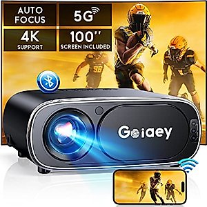 Auto Focus - Projector 5G WiFi Bluetooth with 100'' Screen - Goiaey 480 ANSI 18000L Native 1080P Portable Outdoor Movie Projector 4K Support, Auto 6D Keystone, Video Projector for iOS/Android/TV/PS5