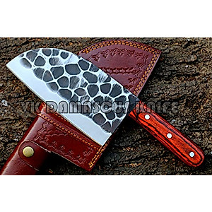 Handmade forged Carbon Steel butcher Serbian Cleaver Chopper Kitchen Chef Knife Pakka Wood Handle comes with Leather Sheath DW4095