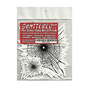 Shattered!! Realistic Set of 8 Reusable Broken Screen Prank Decals. These use a Static Cling Bond to Attach (No Glue or Adhesive Used)