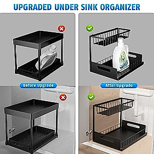 EastShark Fully Metal Under Sink Organizers and Storage with Sliding Drawer Bottom, 2 Tier L Shaped Sturdy & Heavy-Duty Kitchen Bathroom Cabinets Shelves, Pull Out Cabinet Organizer