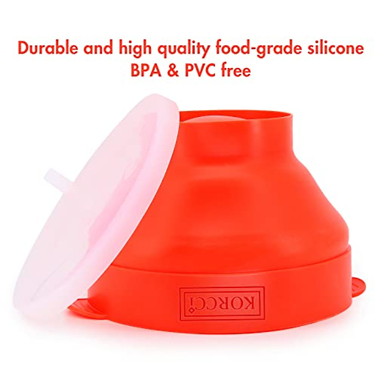 The Original Korcci Microwaveable Silicone Popcorn Popper, BPA Free Microwave Popcorn Popper, Collapsible Microwave Popcorn Maker Bowl, Dishwasher Safe - Red