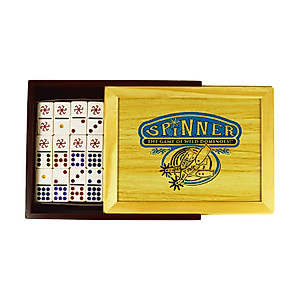 Front Porch Classics | Spinner Domino Game Set in Collectible Wooden Case from Front Porch Classics for 2 to 8 Players Ages 8 and Up