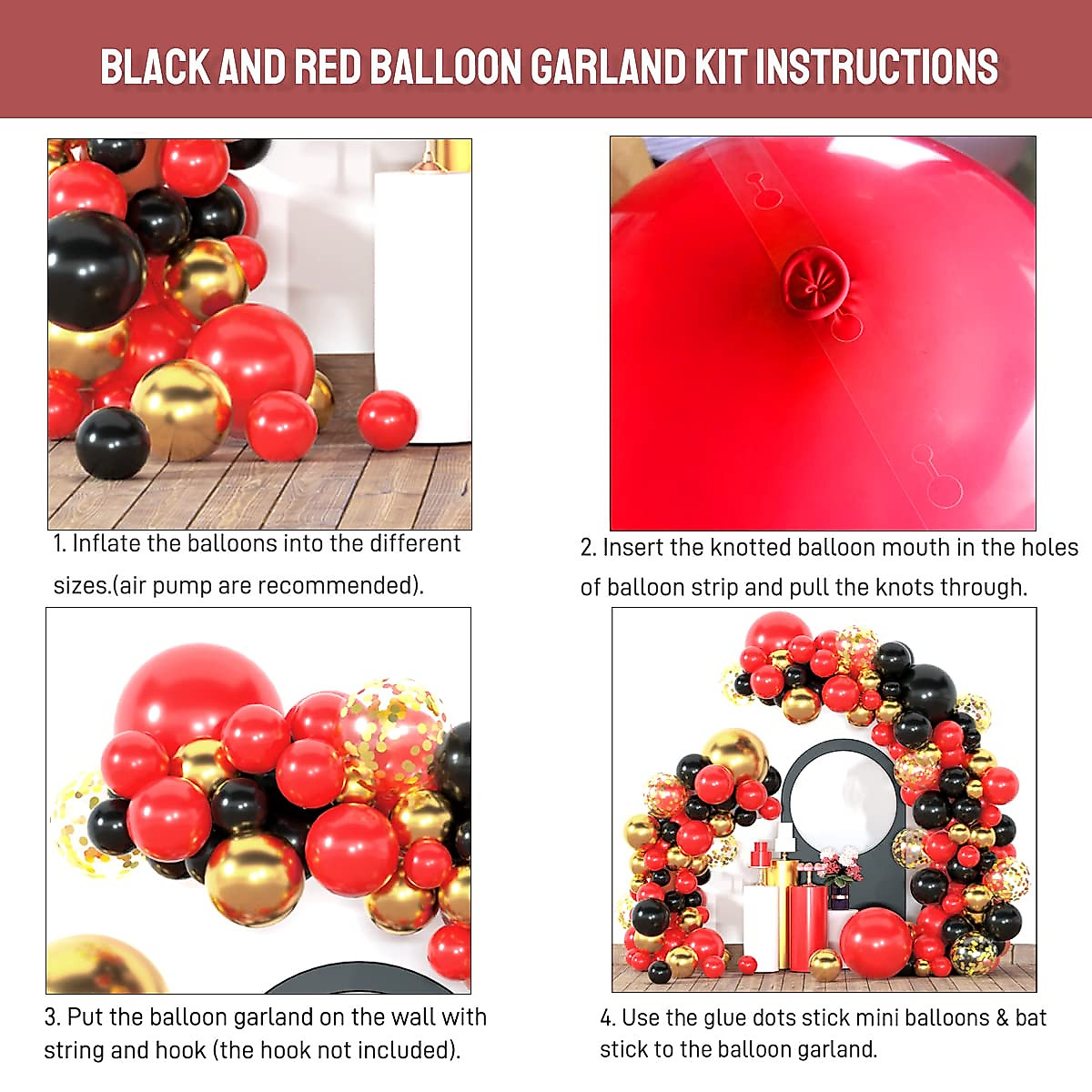 Red Black and Gold Balloon Garland Kit Red Black Metallic Gold Latex Confetti Balloons Arch for Baby Shower Graduation Circus Birthday Party Decorations