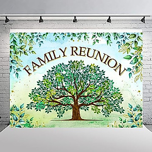 Wollmix Family Reunion Decorations Backdrop Banner Family Tree Leaves Members Welcome Signs Photography Background Gathering Gold and Green Supplies Photo Booth Banner Props 7x5ft