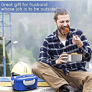 Electric Lunch Box for Car and Home COCOBELA Portable Food Warmer, 60W Faster Food Heater for Adults, 2 Compartments Removable 304 Stainless Steel Container Fork & Spoon